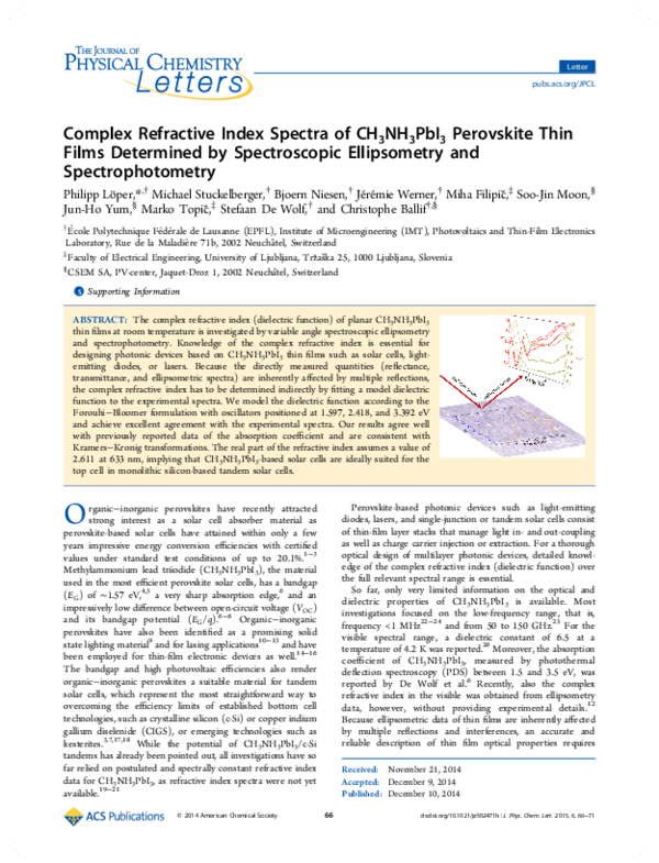 (PDF) Complex Refractive Index Spectra of CH3NH3PbI3Perovskite Thin Films Determined by ...