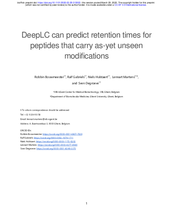 (PDF) DeepLC can predict retention times for peptides that carry as-yet unseen modifications