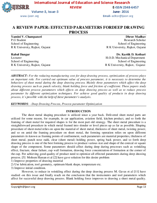 (PDF) A Review Paper: Effected Parameters Fordeep Drawing Process