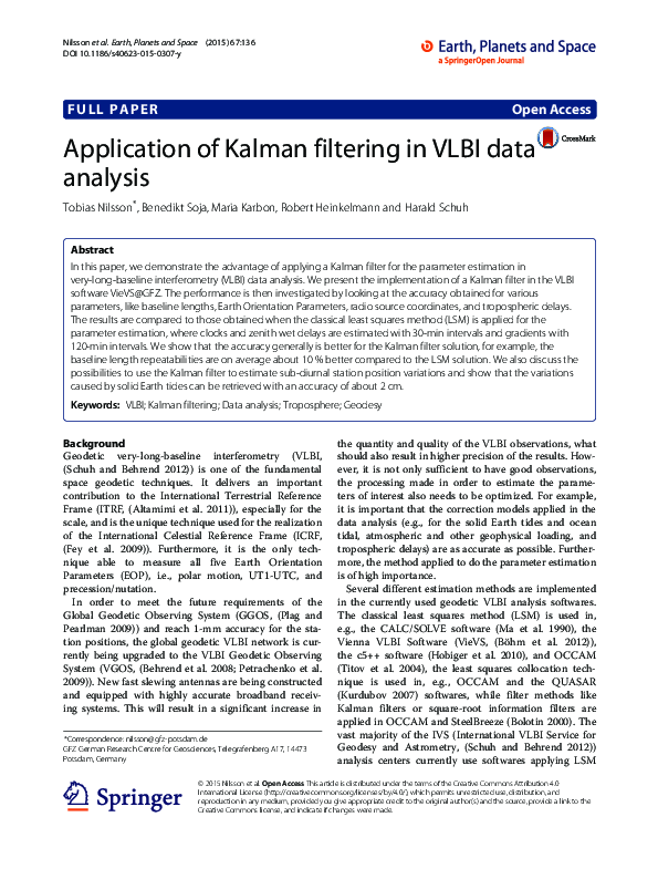 Pdf Application Of Kalman Filtering In Vlbi Data Analysis