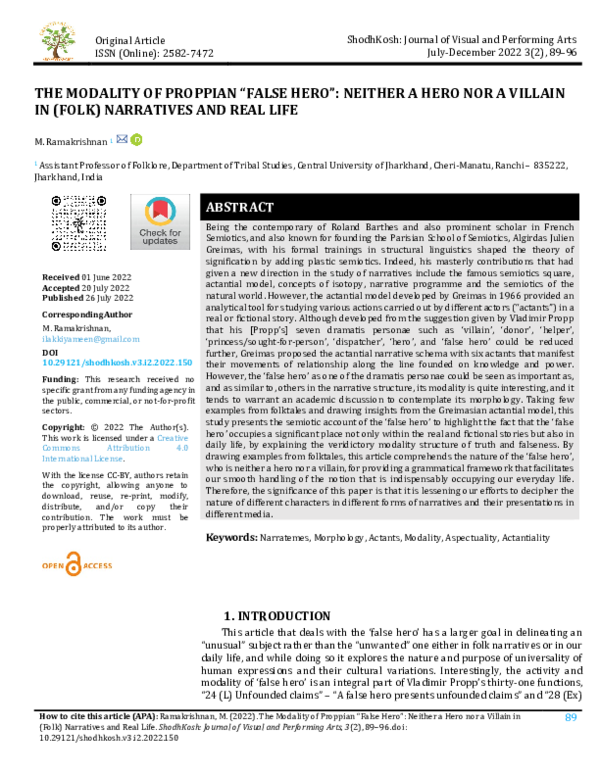 (PDF) THE MODALITY OF PROPPIAN "FALSE HERO": NEITHER A HERO NOR A ...