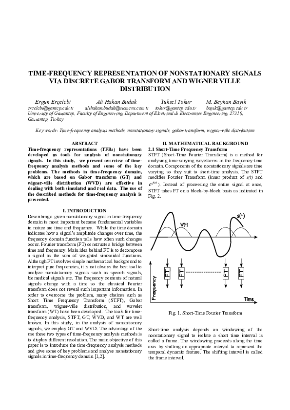 (PDF) Time-Frequency Representation of Nonstationary Signals via Discrete Gabor Transform and ...