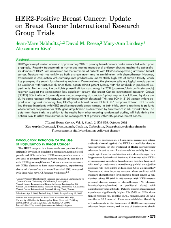 (PDF) HER2-Positive Breast Cancer: Update on Breast Cancer International Research Group Trials