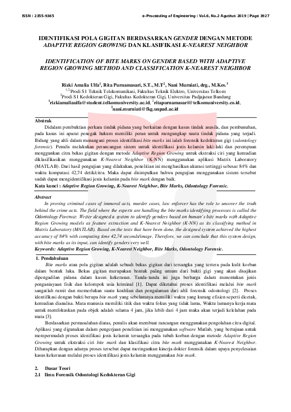 (PDF) Identifikasi Pola Gigitan Berdasarkan Gender Dengan Metode ...