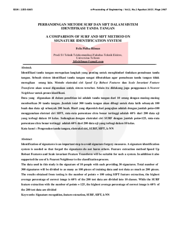 (PDF) Perbandingan Metode Surf Dan Sift Dalam Sistem Identifikasi Tanda Tangan