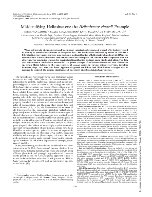 (PDF) Misidentifying Helicobacters: theHelicobacter cinaedi Example