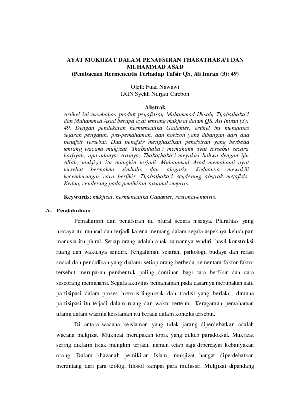 (PDF) AYAT MUKJIZAT DALAM PENAFSIRAN THABATHABA’I DAN MUHAMMAD ASAD ...