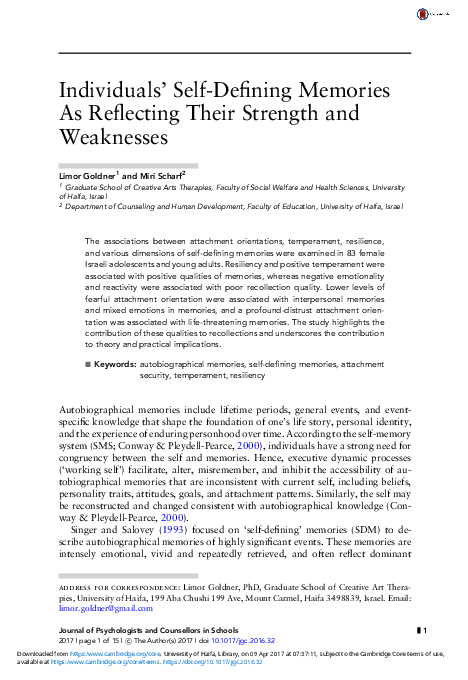 (PDF) Individuals’ Self-Defining Memories As Reflecting Their Strength ...