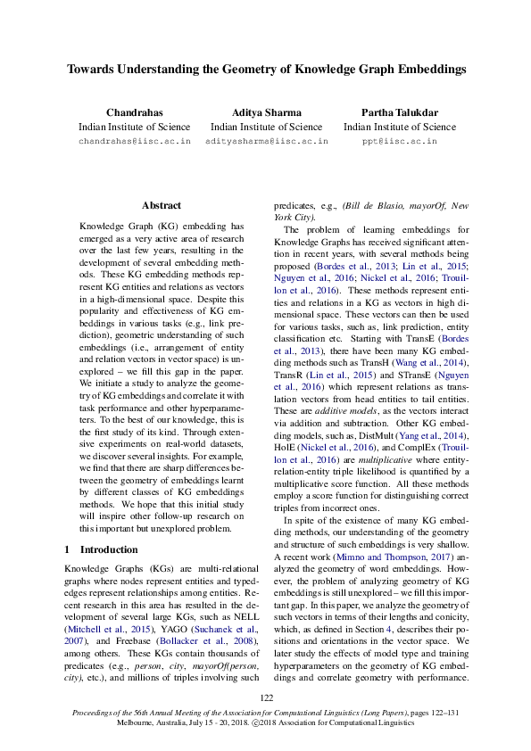 (PDF) Towards Understanding the Geometry of Knowledge Graph Embeddings