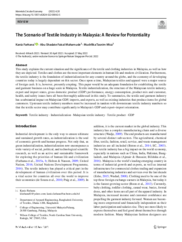 (PDF) The Scenario of Textile Industry in Malaysia: A Review for ...