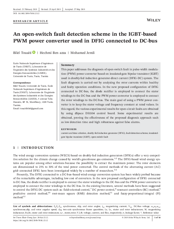 Pdf An Open‐switch Fault Detection Scheme In The Igbt‐based Pwm Power