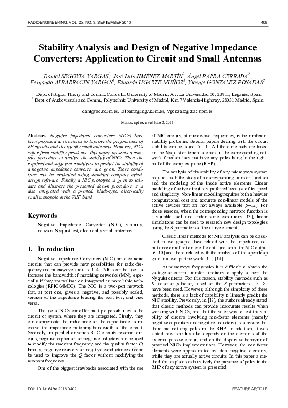 (PDF) Stability Analysis and Design of Negative Impedance Converters: Application to Circuit and ...