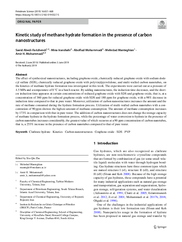(PDF) Kinetic study of methane hydrate formation in the presence of copper nanoparticles and ...