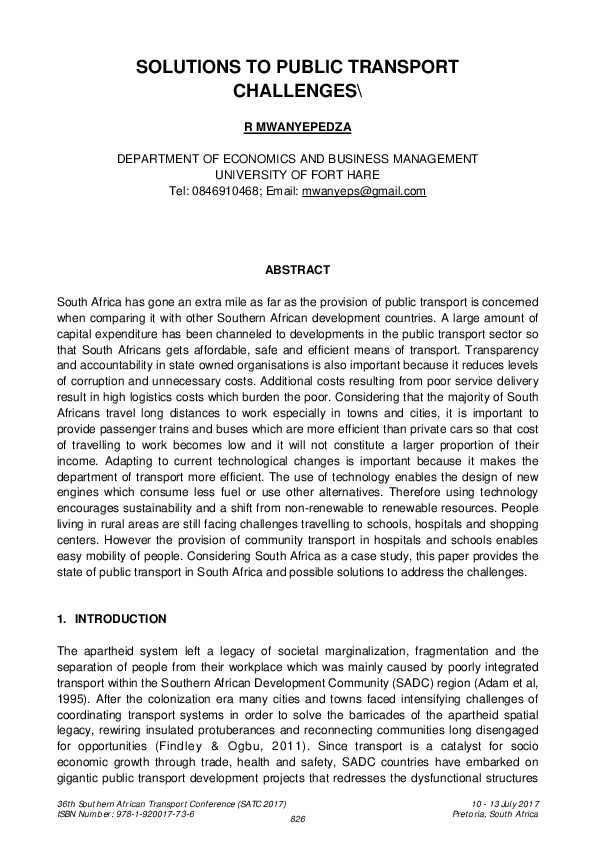 (PDF) SOLUTIONS TO PUBLIC TRANSPORT CHALLENGES