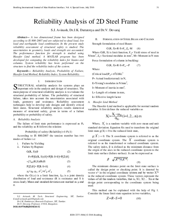 (PDF) Reliability Analysis of 2D Steel Frame