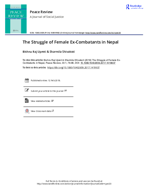 (PDF) The Struggle of Female Ex-Combatants in Nepal | Dr Bishnu Raj ...