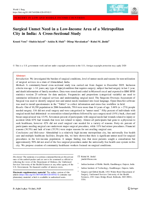 (PDF) Surgical Unmet Need in a Low-Income Area of a Metropolitan City ...