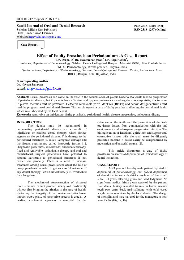 (PDF) Effect of Faulty Prosthesis on Periodontium-A Case Report ...