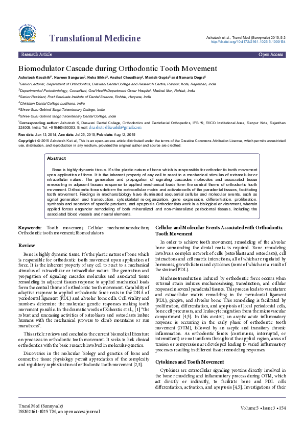 (PDF) Biomodulator Cascade during Orthodontic Tooth Movement | Naveen ...