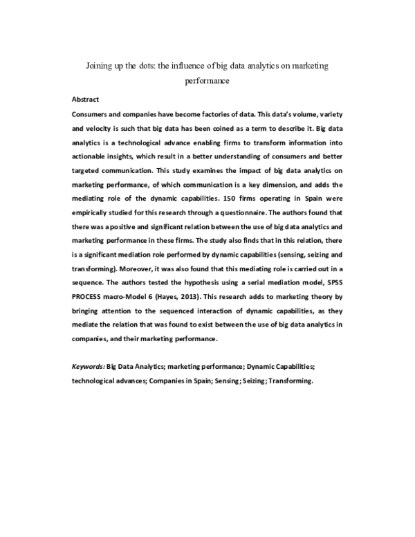 Pdf Joining Up The Dots The Influence Of Big Data Analytics On Marketing