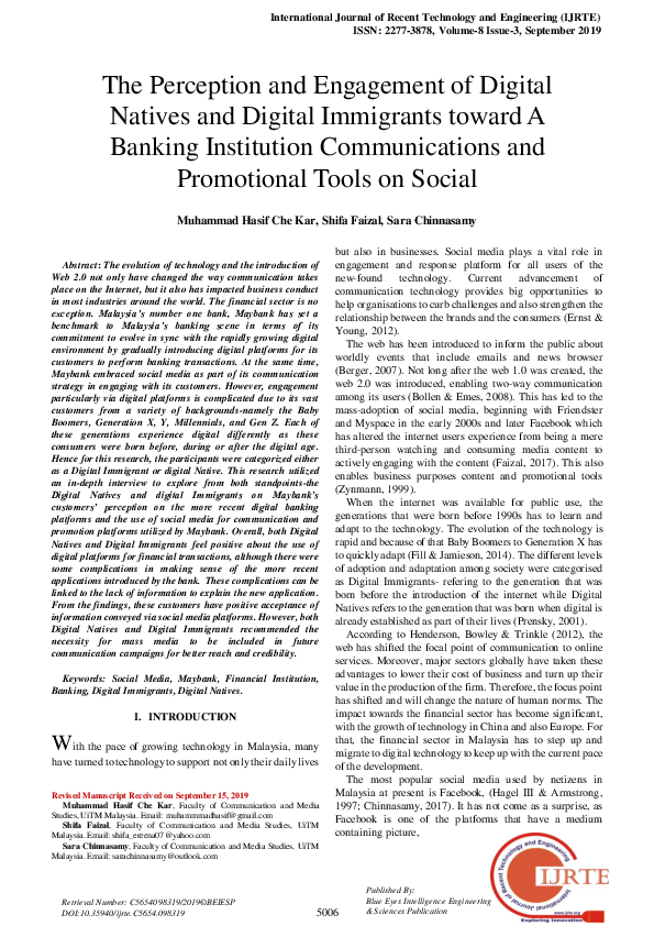 (PDF) The Perception and Engagement of Digital Natives and Digital Immigrants toward A Banking ...