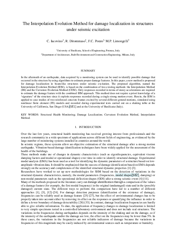 (PDF) The Interpolation Evolution Method for damage localization in structures under seismic ...