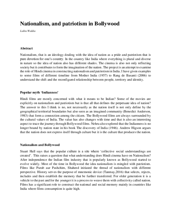 (PDF) Nationalism, and patriotism in Bollywood