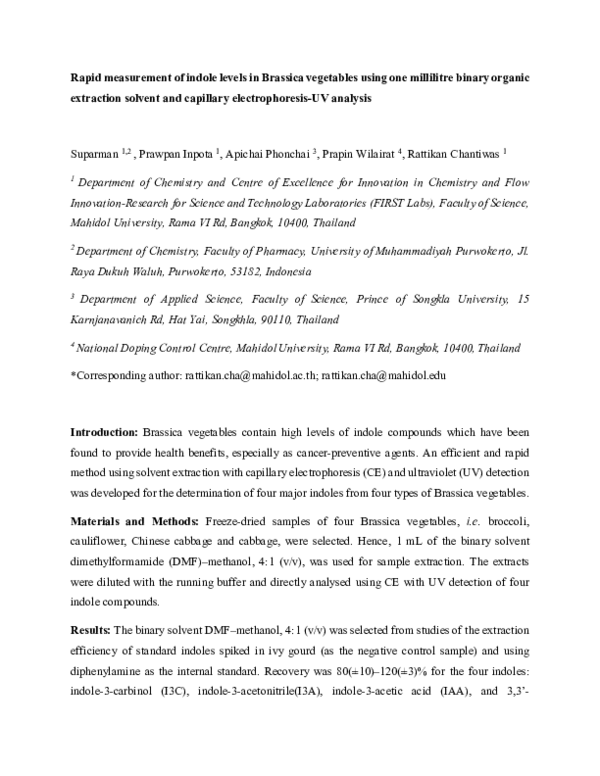 (PDF) Rapid measurement of indole levels in Brassica vegetables using ...