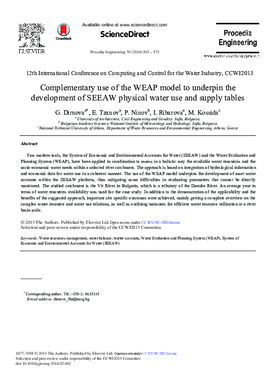 (PDF) Complementary Use of the WEAP Model to Underpin the Development ...