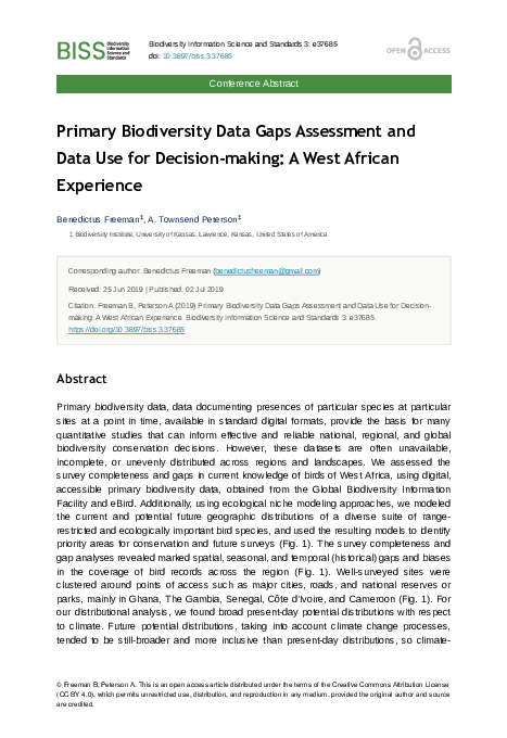 (PDF) Primary Biodiversity Data Gaps Assessment and Data Use for ...
