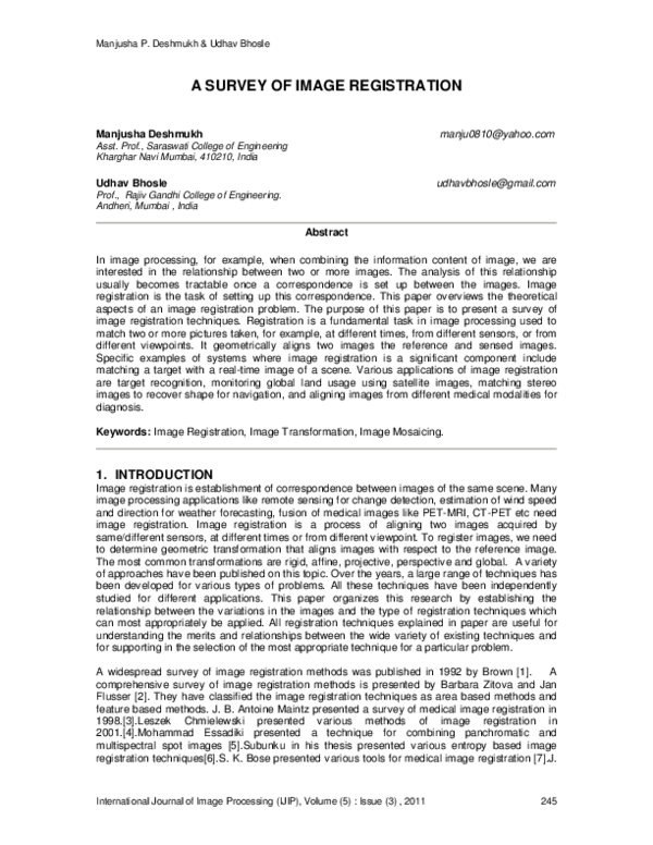 (PDF) A Survey OF Image Registration