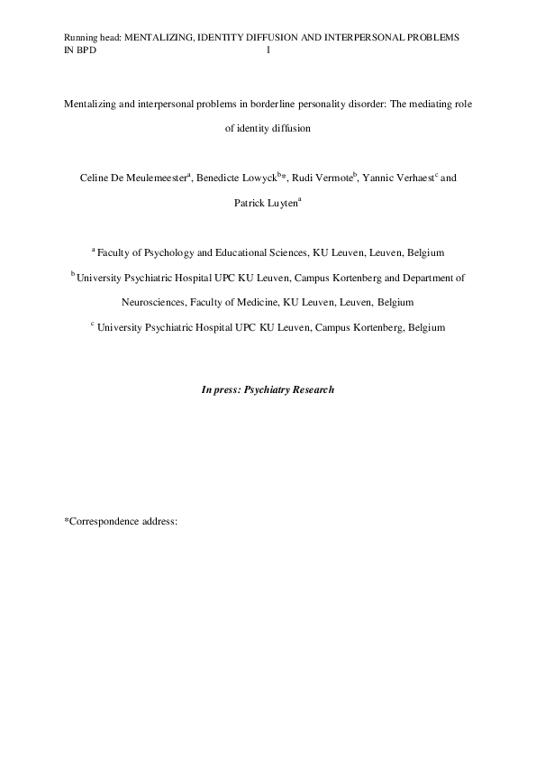 (PDF) Mentalizing and interpersonal problems in borderline personality ...