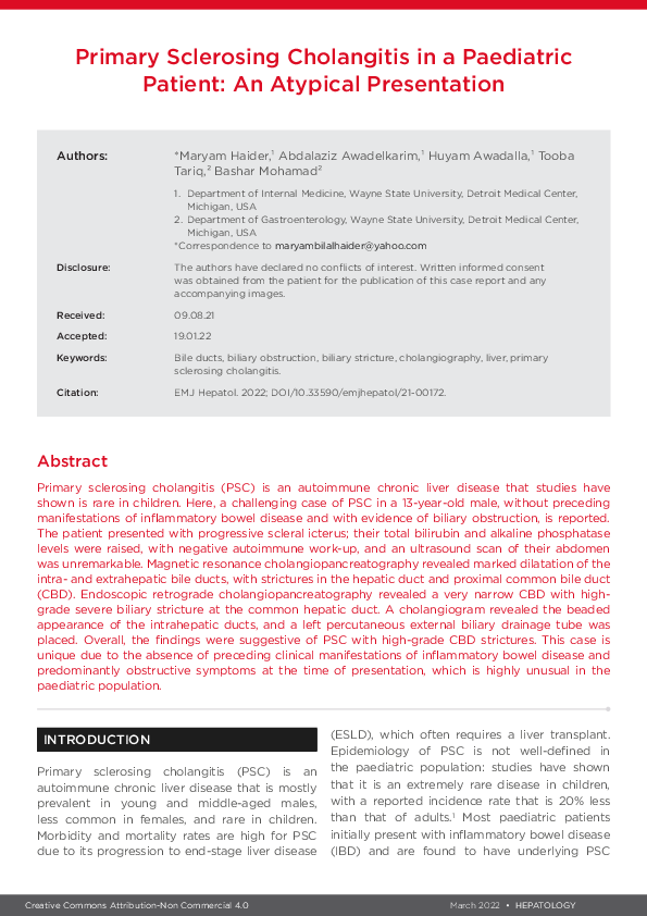 (PDF) Primary Sclerosing Cholangitis in a Paediatric Patient: An Atypical Presentation