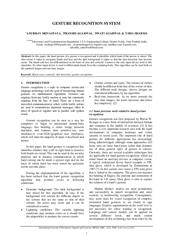 (PDF) Gesture Recognition System