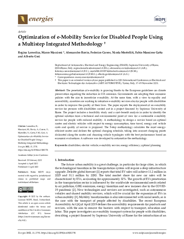 (PDF) Optimization of e-Mobility Service for Disabled People Using a Multistep Integrated ...