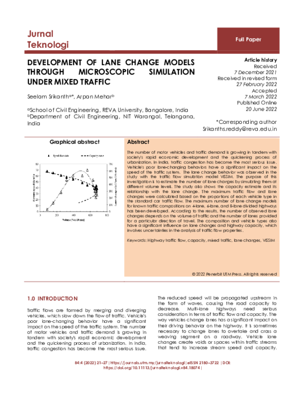 (PDF) Development of Lane Change Models Through Microscopic Simulation Under Mixed Traffic