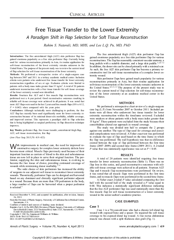 (PDF) Free Tissue Transfer to the Lower Extremity