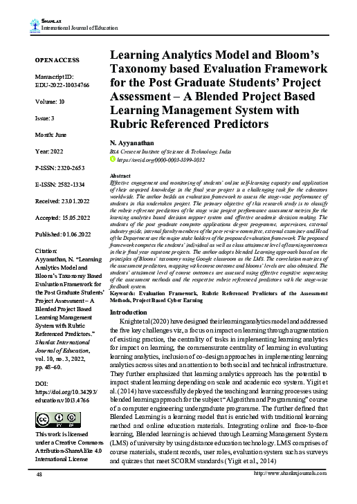 (PDF) Learning Analytics Model and Bloom’s Taxonomy based Evaluation ...