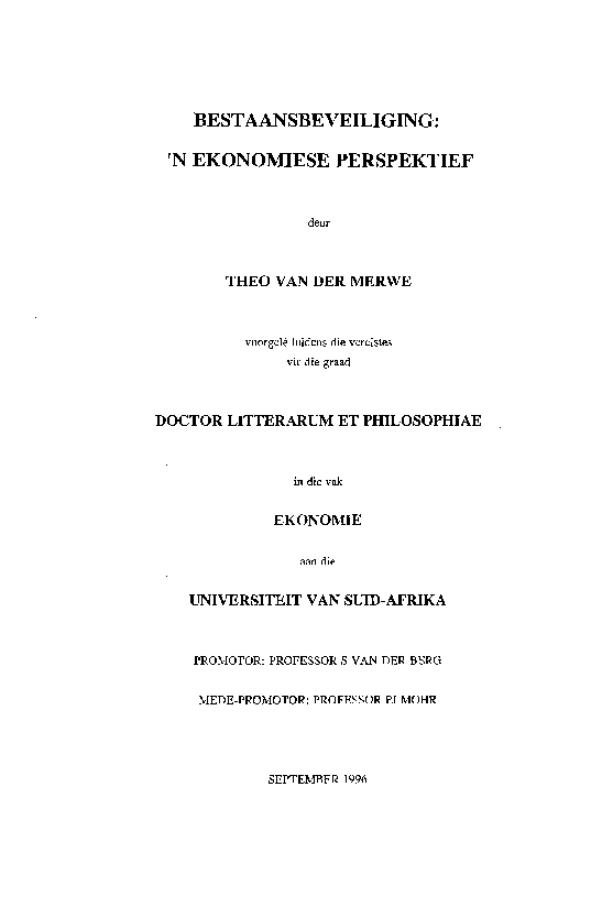 (PDF) Bestaansbeveiliging : 'n ekonomiese perspektief | Theo van der ...