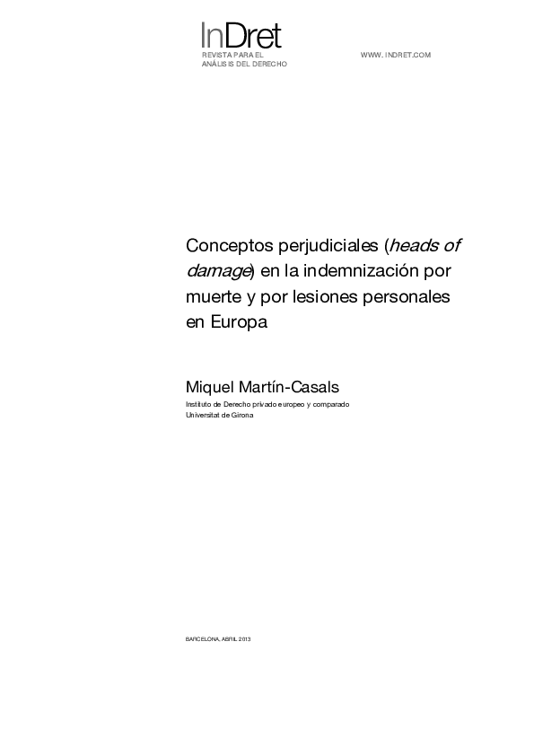 (PDF) Conceptos perjudiciales (heads of damage) en la indemnización por ...