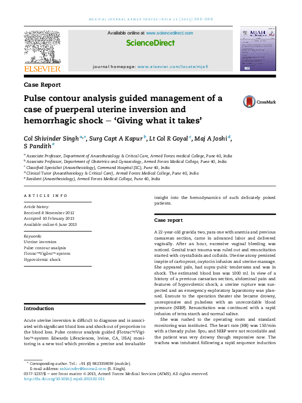 (PDF) Pulse contour analysis guided management of a case of puerperal ...