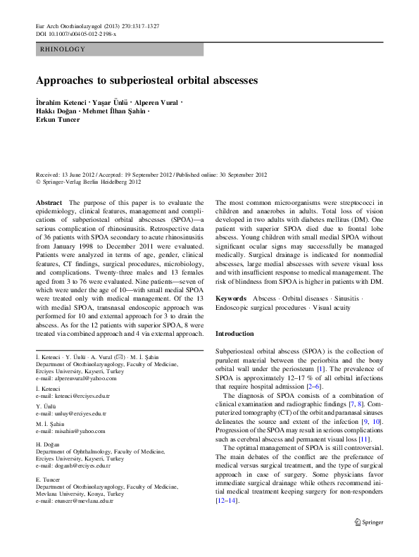 (PDF) Approaches to subperiosteal orbital abscesses