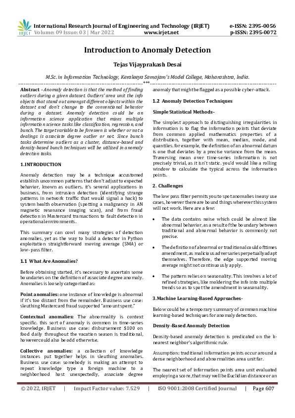 (PDF) Introduction to Anomaly Detection