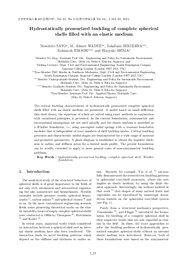 (PDF) Hydrostatically pressurized buckling of complete spherical shells filled with an elastic ...