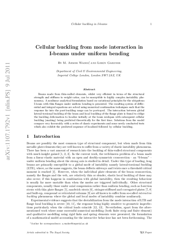 (PDF) Cellular buckling from mode interaction