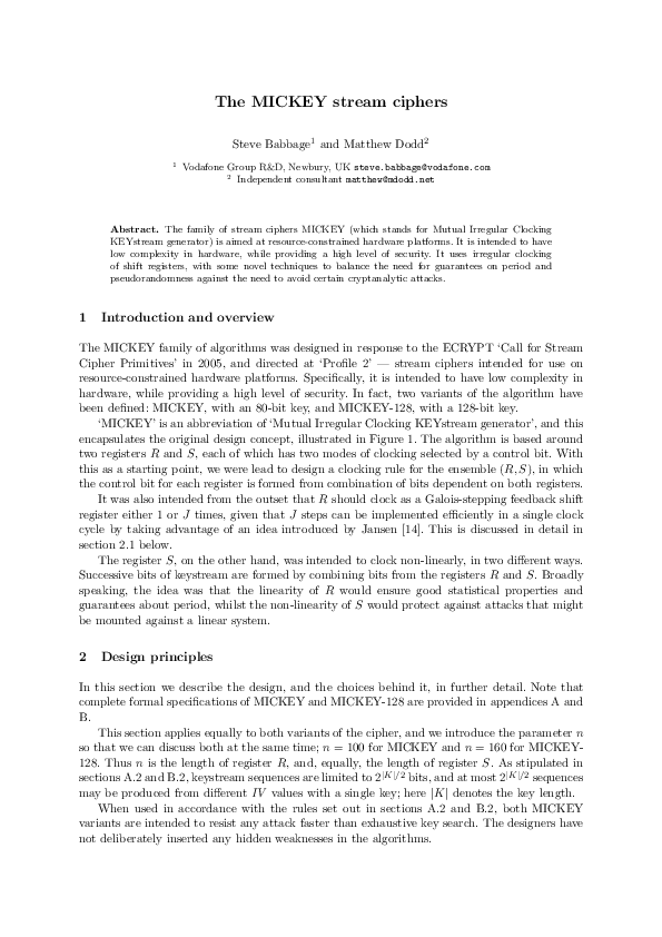 (PDF) The MICKEY Stream Ciphers