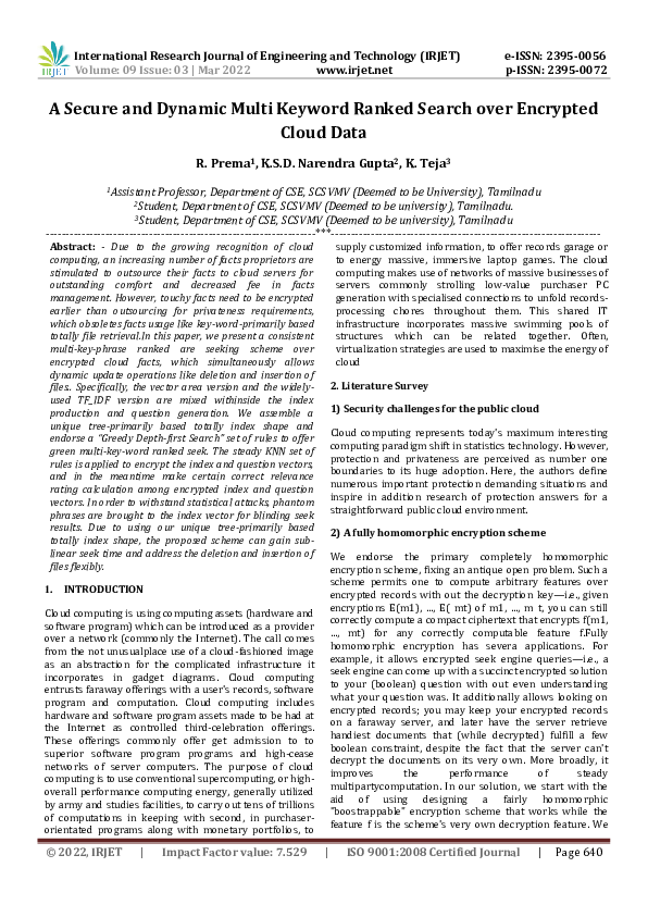 Pdf A Secure And Dynamic Multi Keyword Ranked Search Over Encrypted