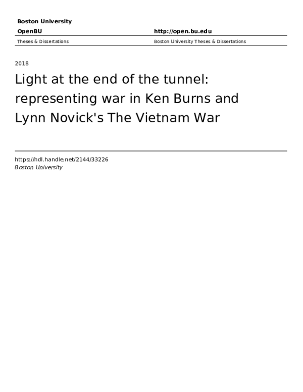 (PDF) Light at the end of the tunnel: representing war in Ken Burns and ...