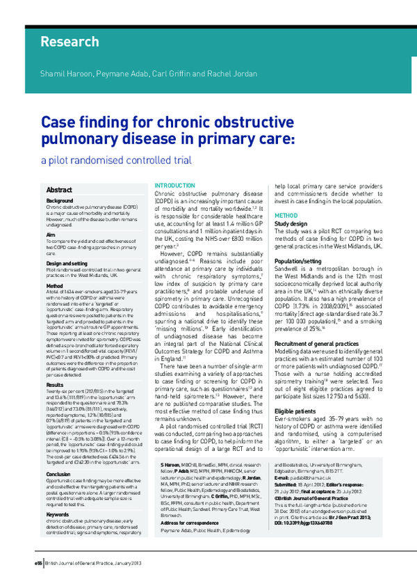 (PDF) Case finding for chronic obstructive pulmonary disease in primary care: a pilot randomised ...