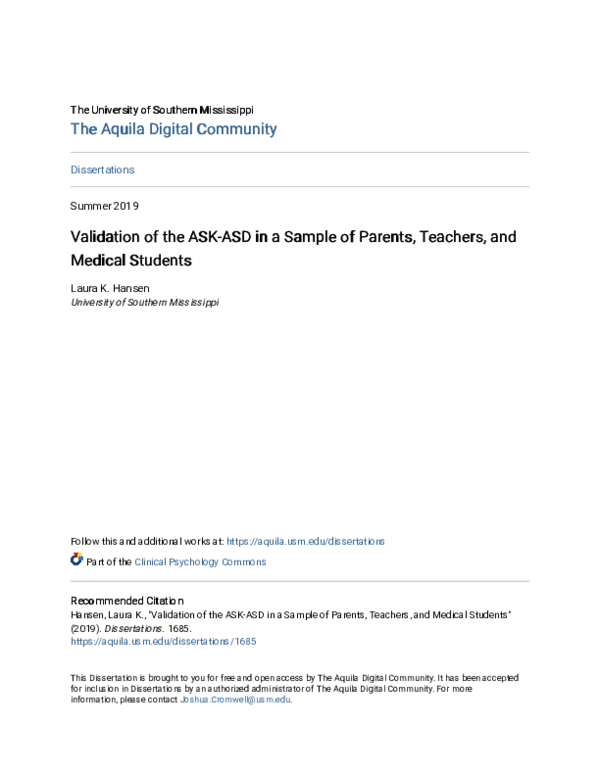 (PDF) Validation of the ASK-ASD in a Sample of Parents, Teachers, and ...